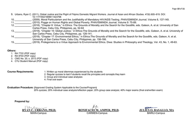 Ethics Syllabus (New Format-For Submision) 1st Sem., 2021-2022 - Julius Basallo.pdf | Education