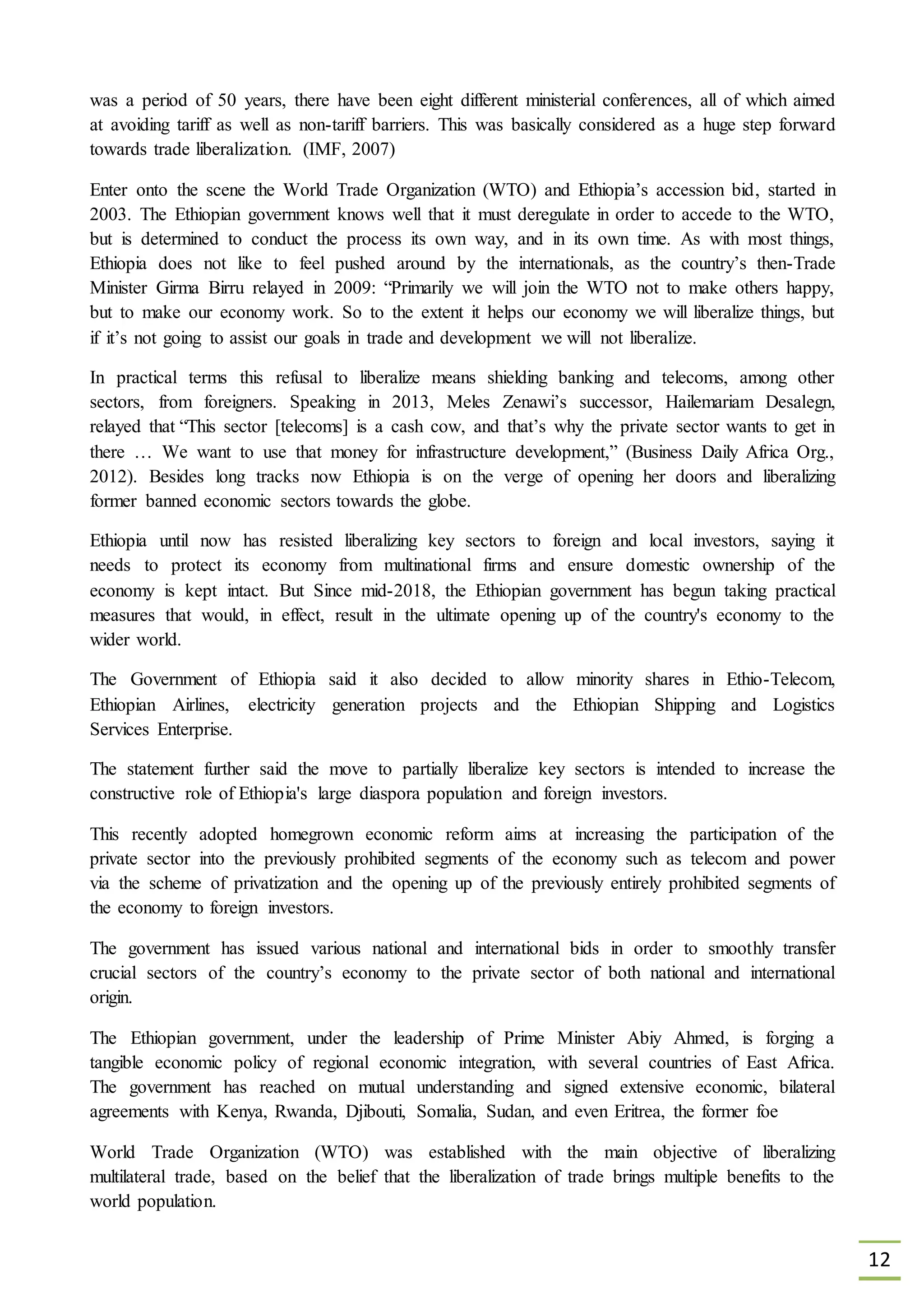 Ethiopia and World Trade Organization in Light of Privatization ...