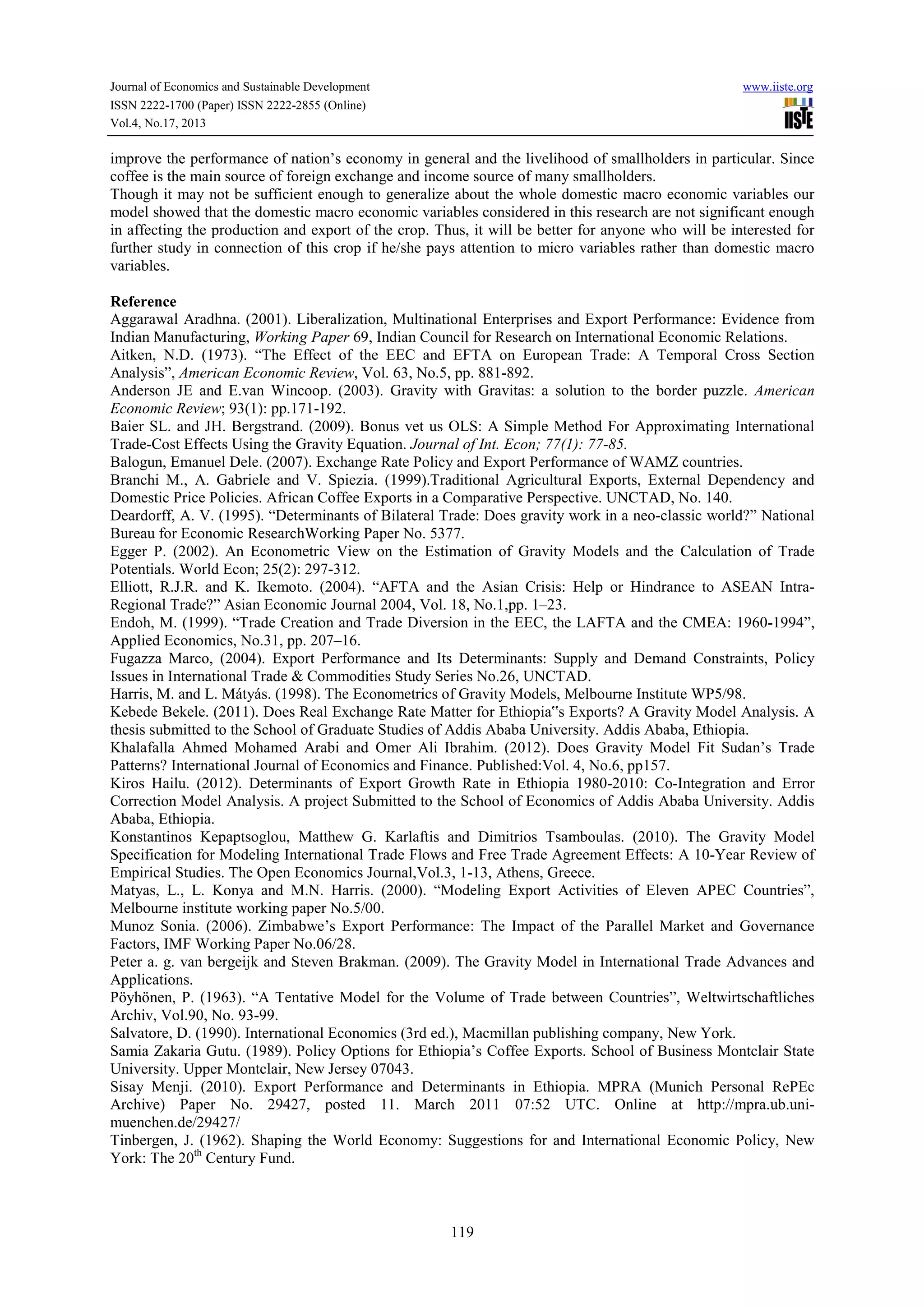 Ethiopian coffee trade pattern an augmented gravity modeling approach | PDF