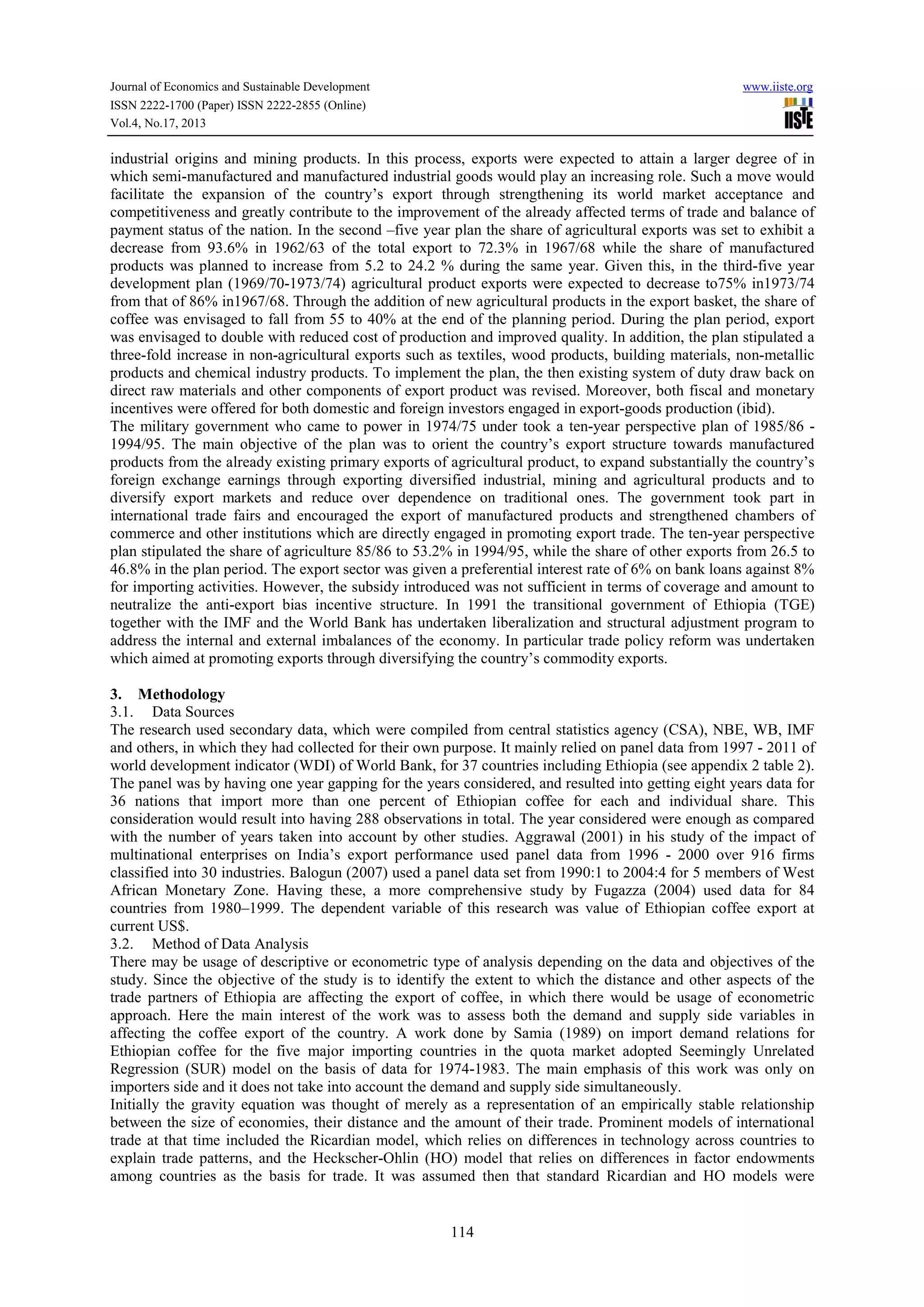 Ethiopian coffee trade pattern an augmented gravity modeling approach | PDF