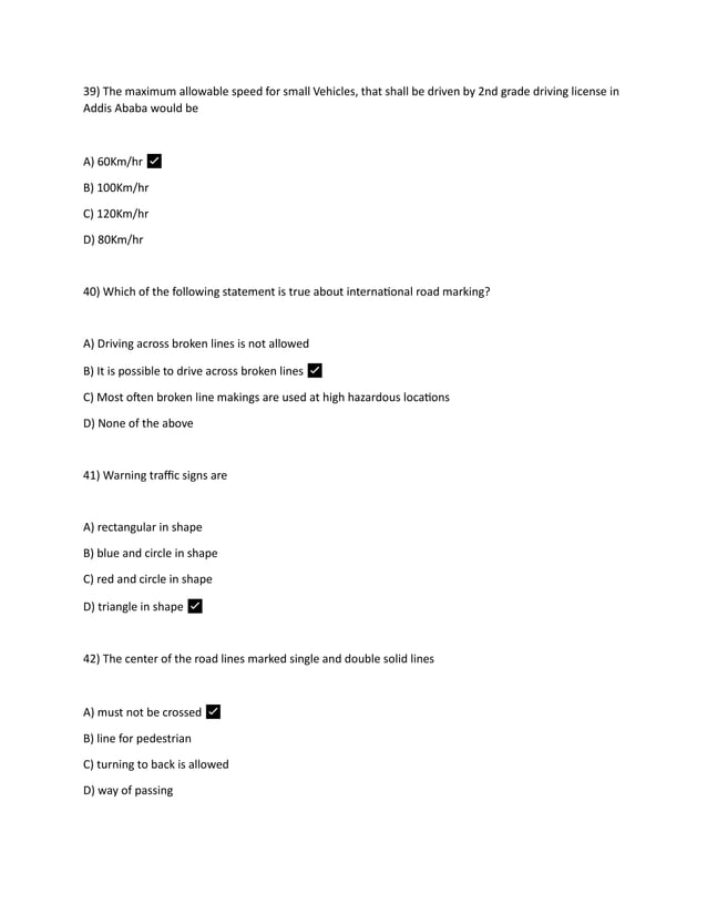 Ethiopian Driving License Exam in English | DOCX