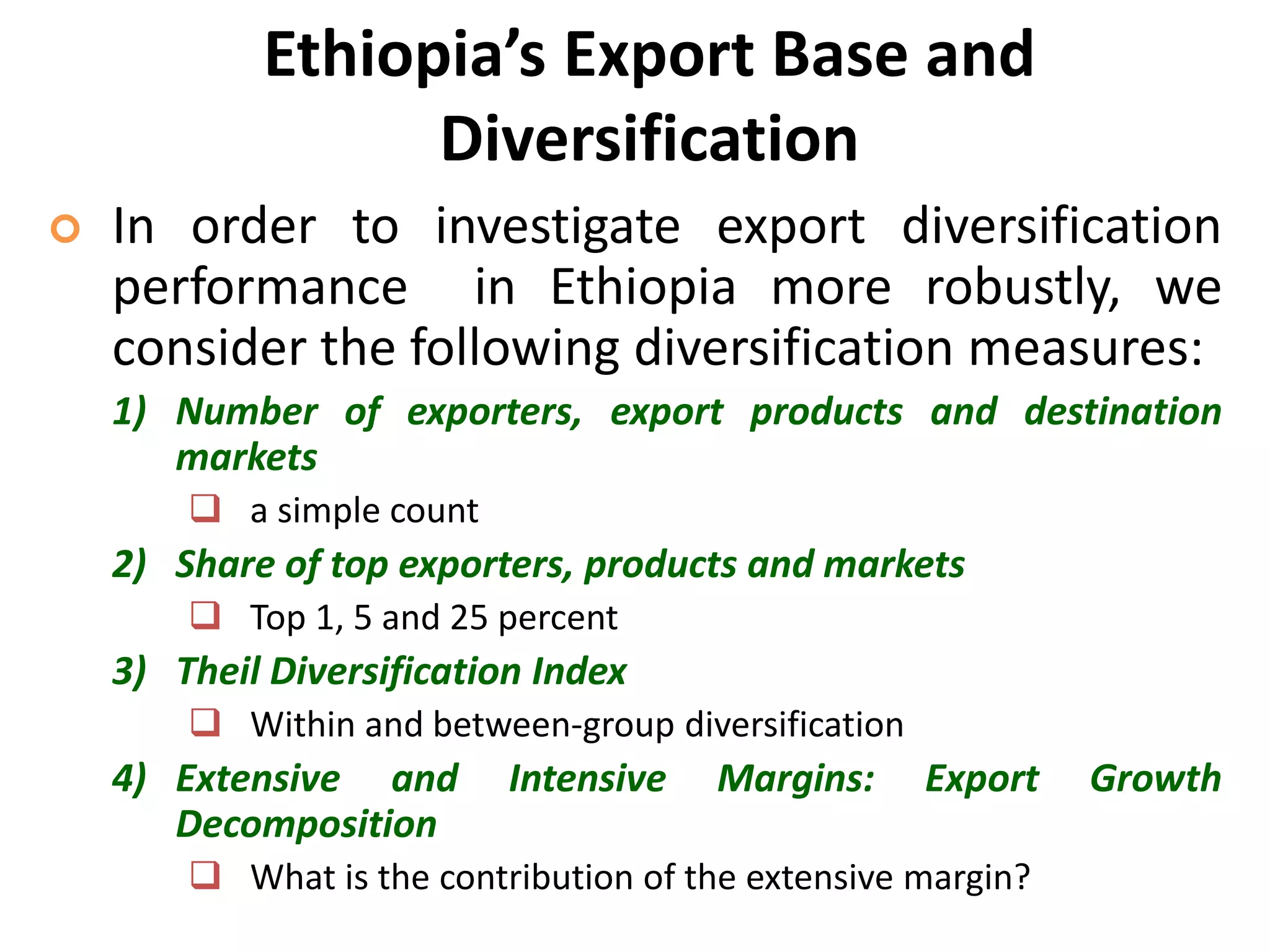 Ethiopian exports growth characteristics, dynamics and survival berihu ...
