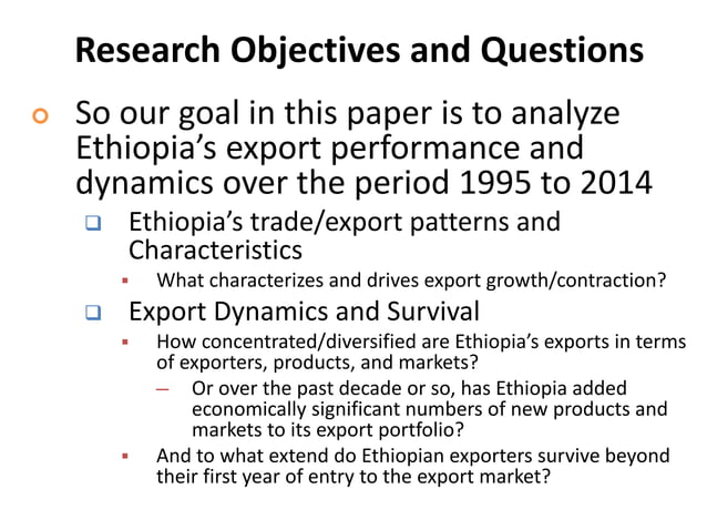 Ethiopian exports growth characteristics, dynamics and survival berihu ...