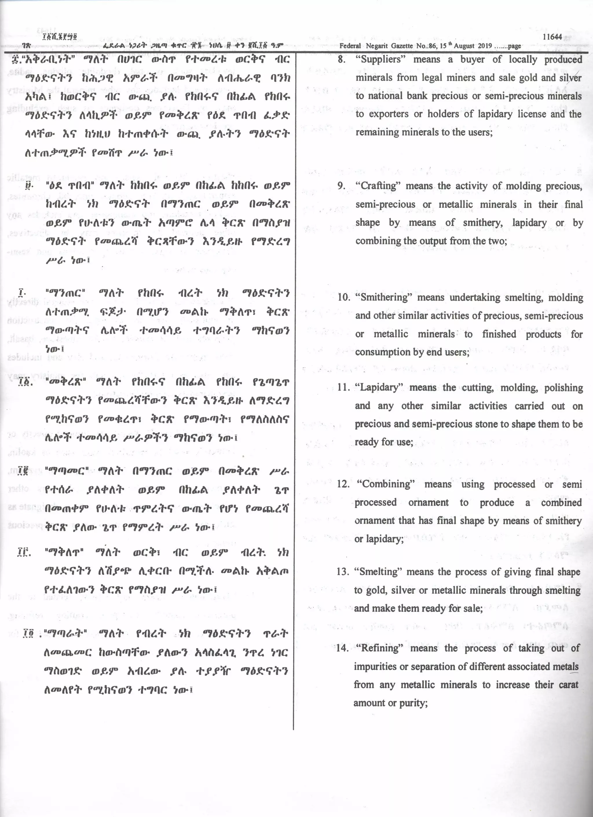 Ethiopian Transaction of Minerals Ratification Proclamation No.1144/ ...