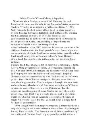 Ethnic Food of Cross-Culture Adaptation What role .docx