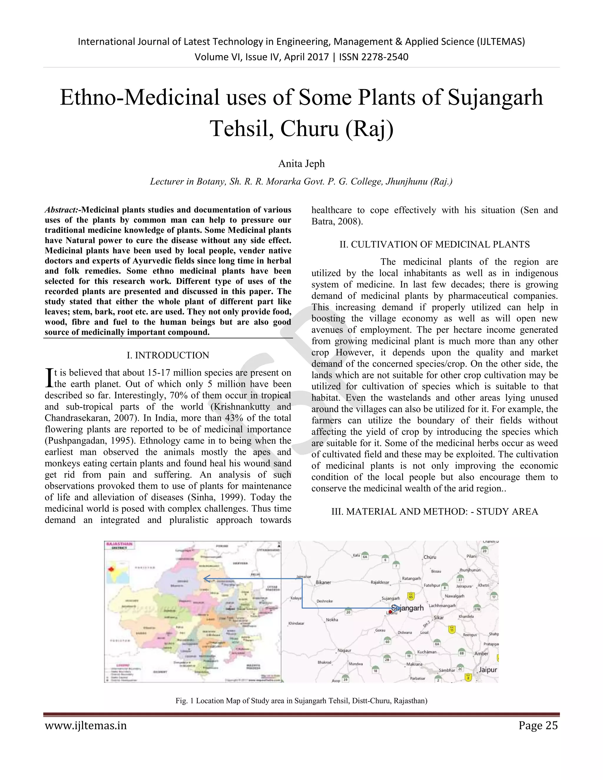 Ethno medicinal uses of some plants of sujangarh tehsil, churu (raj) | PDF