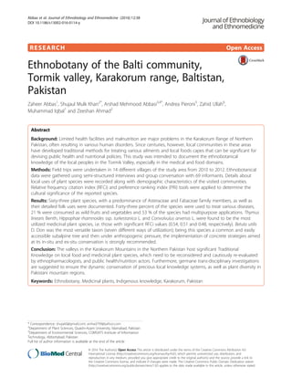 Ethnobotany of the balti community, tormik valley, karakorum range ...