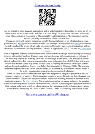 Ethnocentrism Essay | PDF