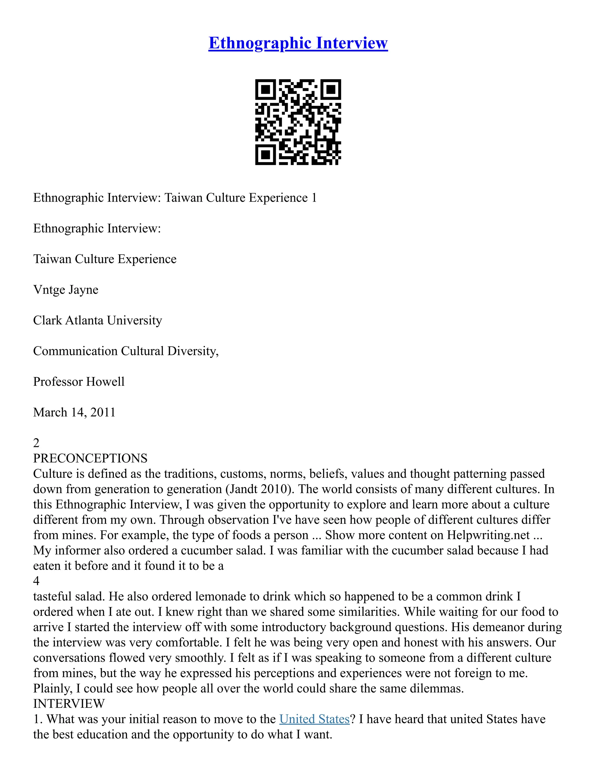 Ethnographic Interview | PDF