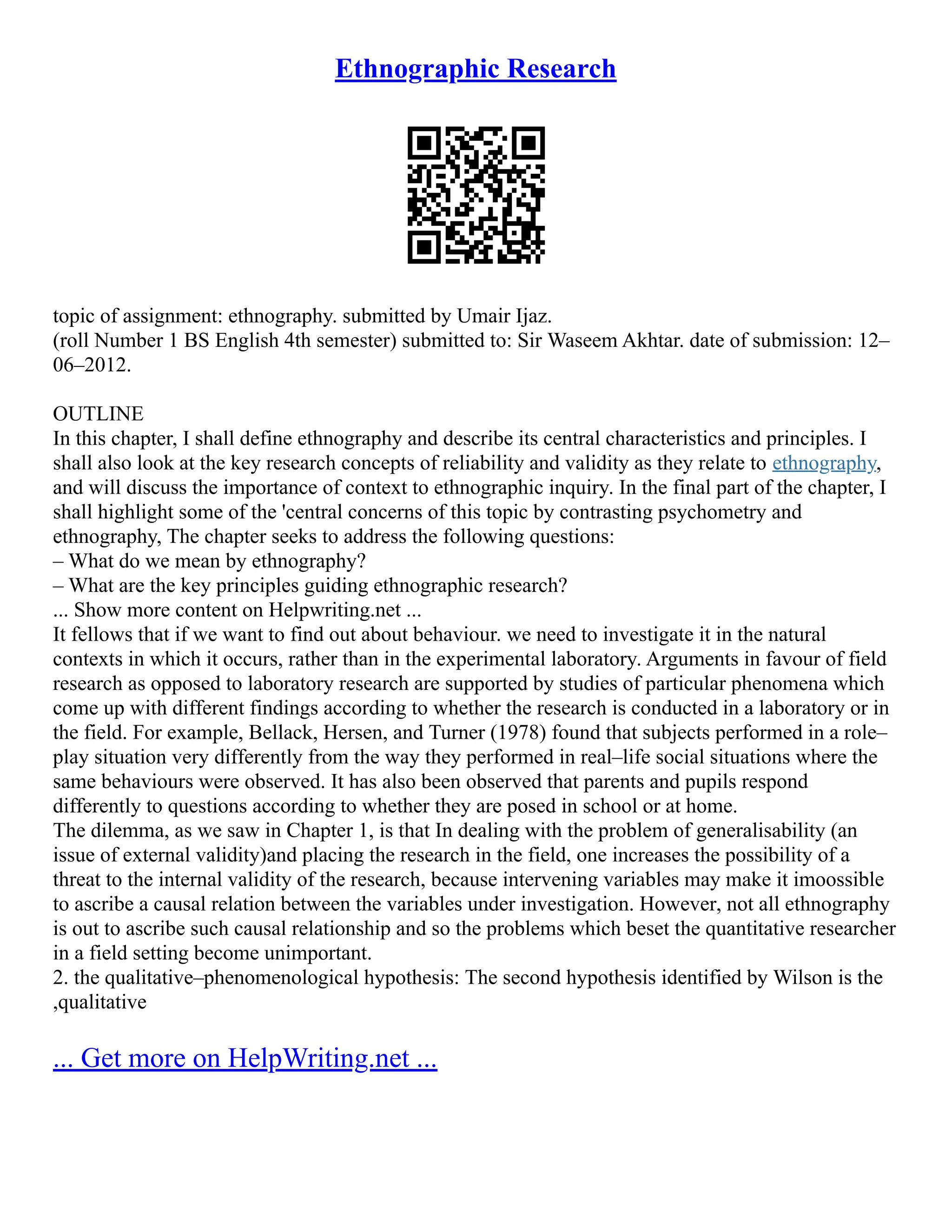 Ethnographic Research | PDF