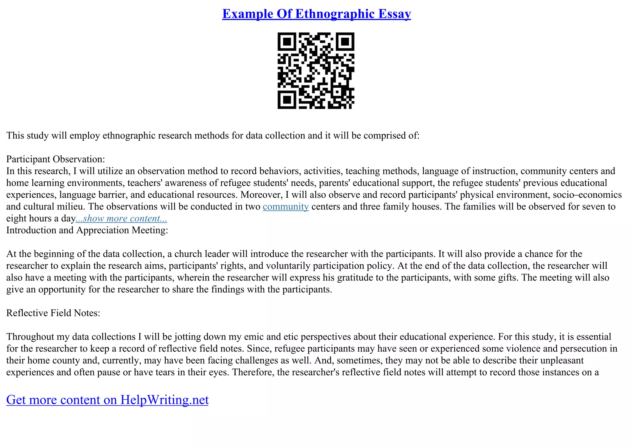 Ethnographic Review Sample | PDF