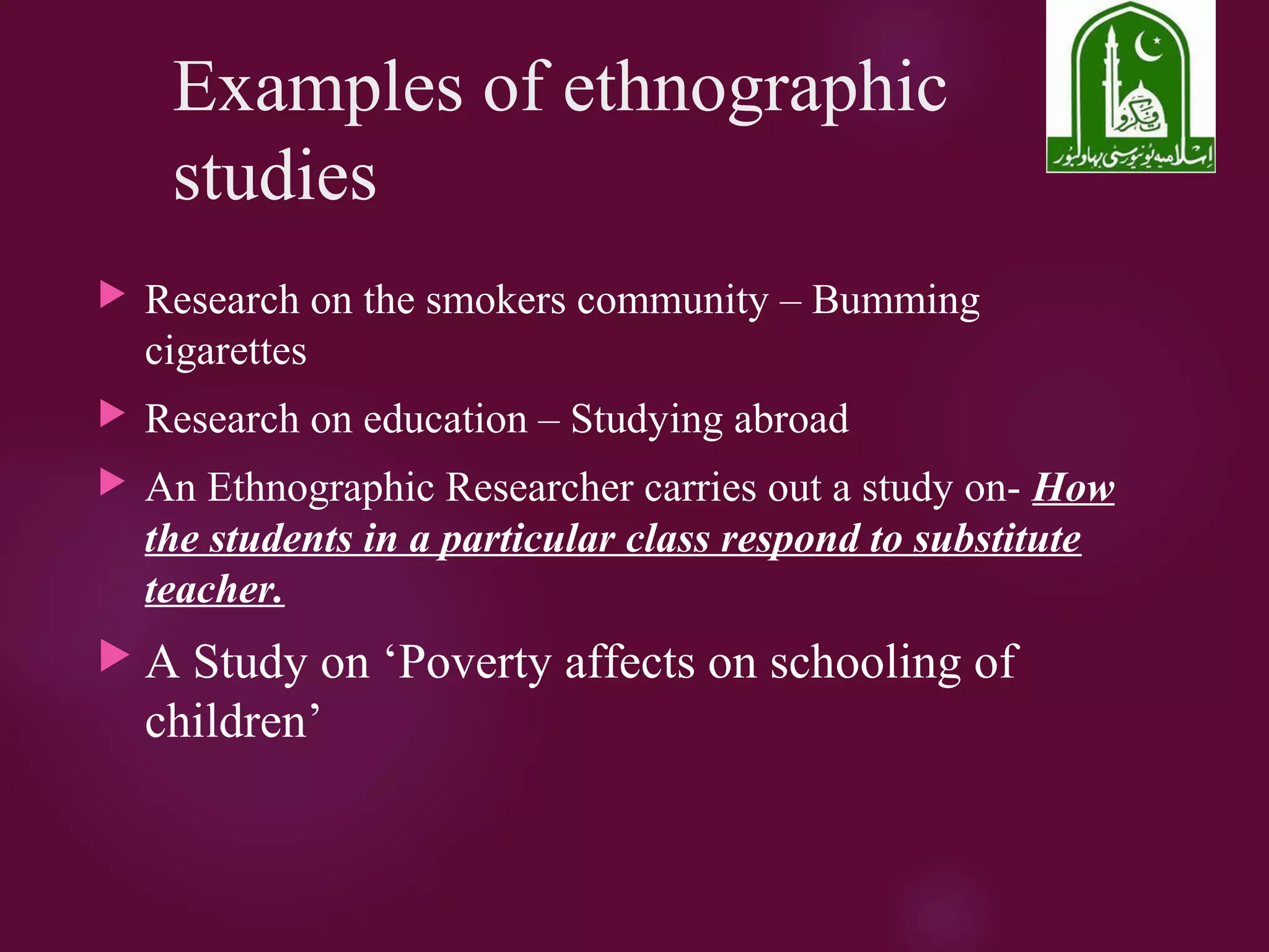 Ethnographic studies by hina kaynat | PPT