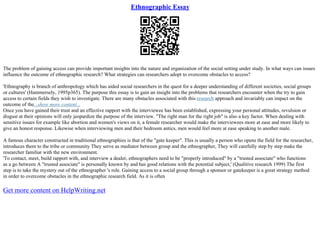 Ethnographic Summary | PDF