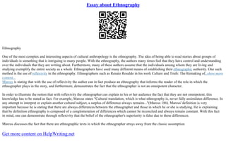 Ethnographic Summary | PDF