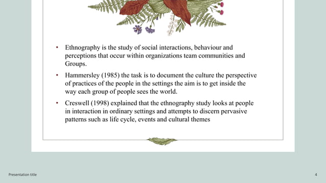 ETHNOGRAPHY. presentation for advanced classroom action research | PPT