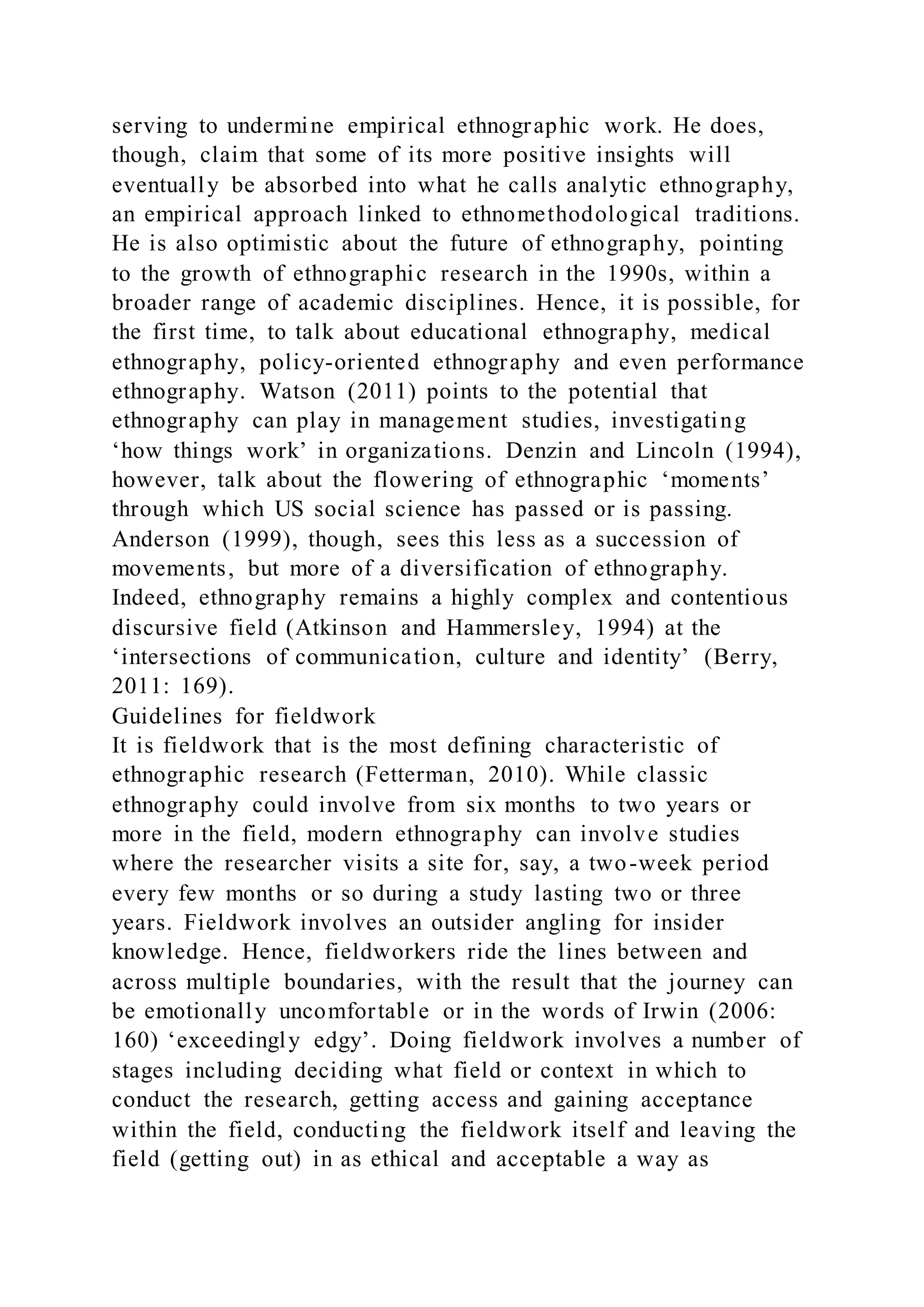 Ethnography is a qualitative research method that seeks to underst | PDF