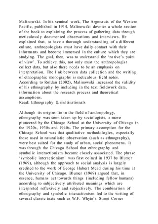 Ethnography is a qualitative research method that seeks to underst | PDF