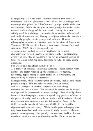 Ethnography is a qualitative research method that seeks to underst | PDF