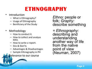 Ethnography research 1 | PPT