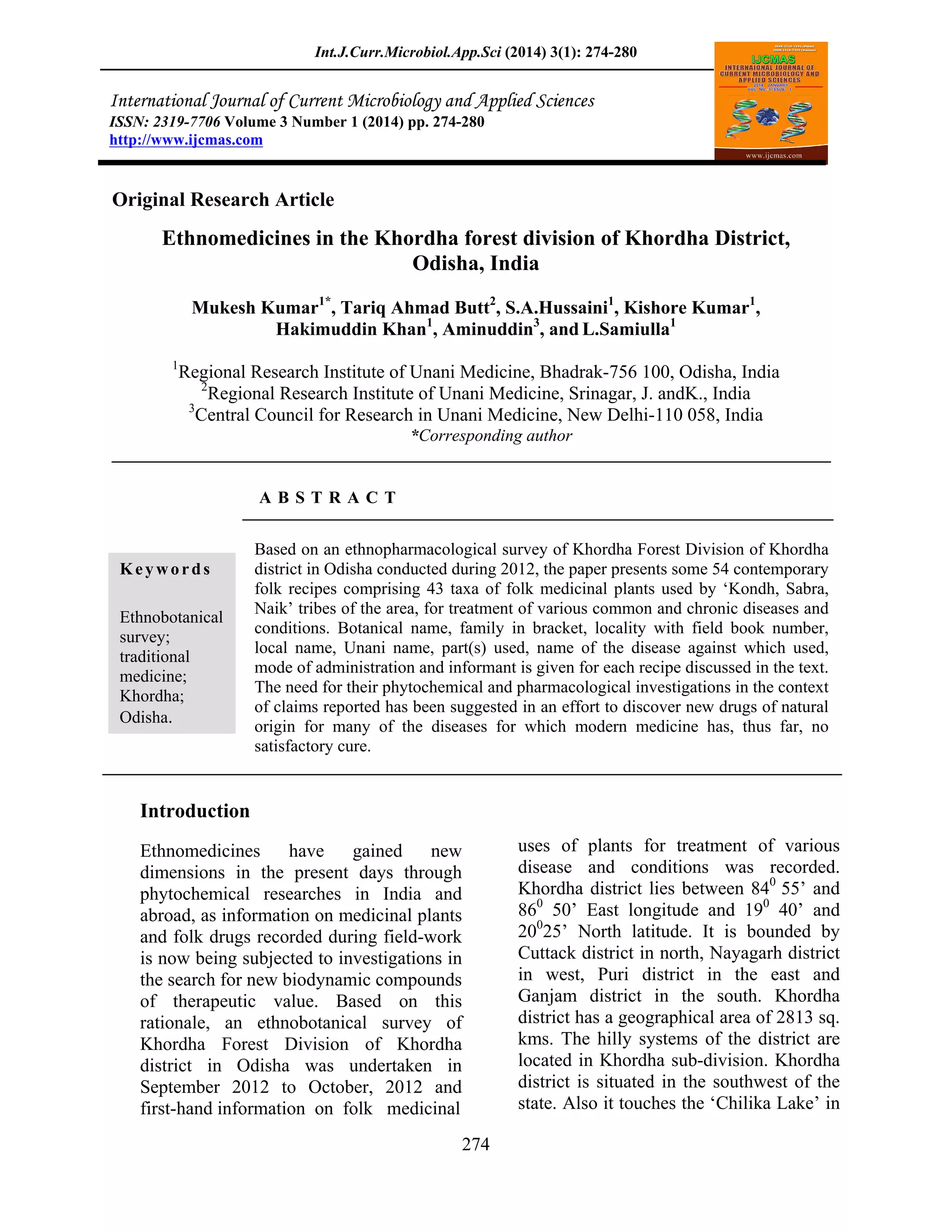 Ethnomedicines in the khordha forest division of khordha district, odisha, india | PDF