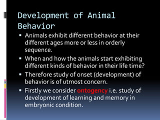 Ethology: Development of Animal Behavior | PPTX