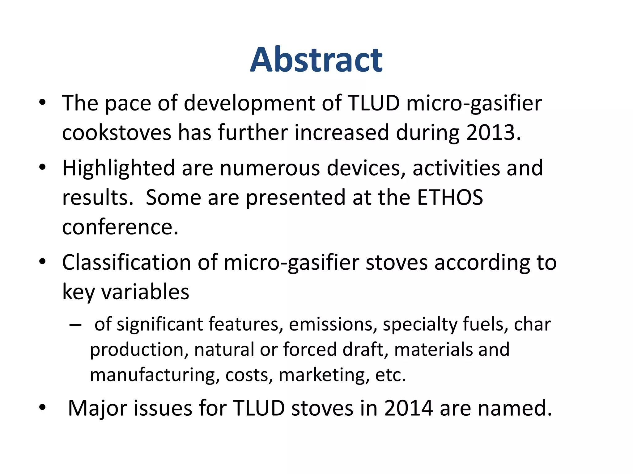 ETHOS 2014 Presentation: Highlights of TLUD Stove Development Worldwide ...