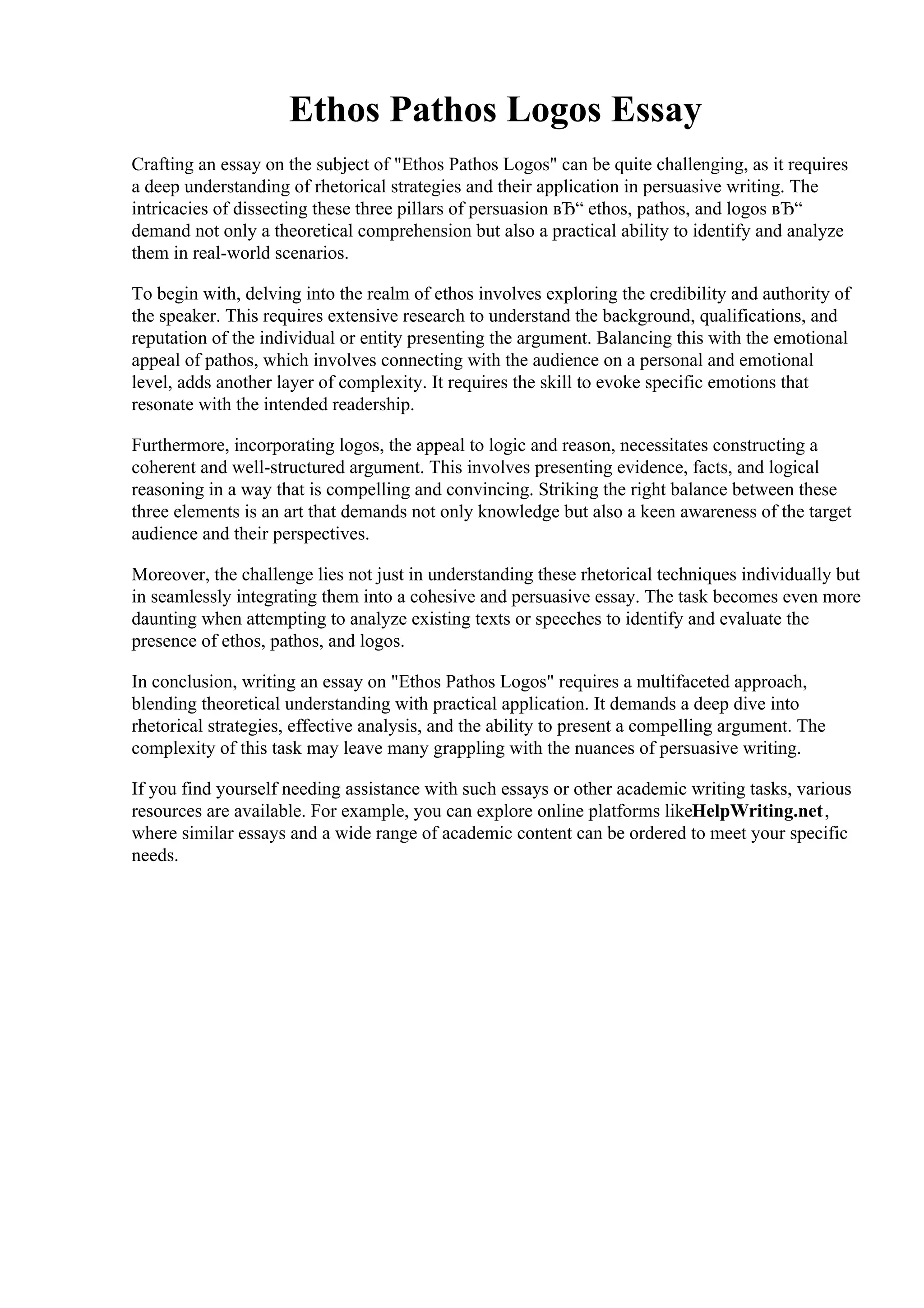 Ethos Pathos Logos Essay. PPT - Ethos, Pathos, and Logos PowerPoint ...