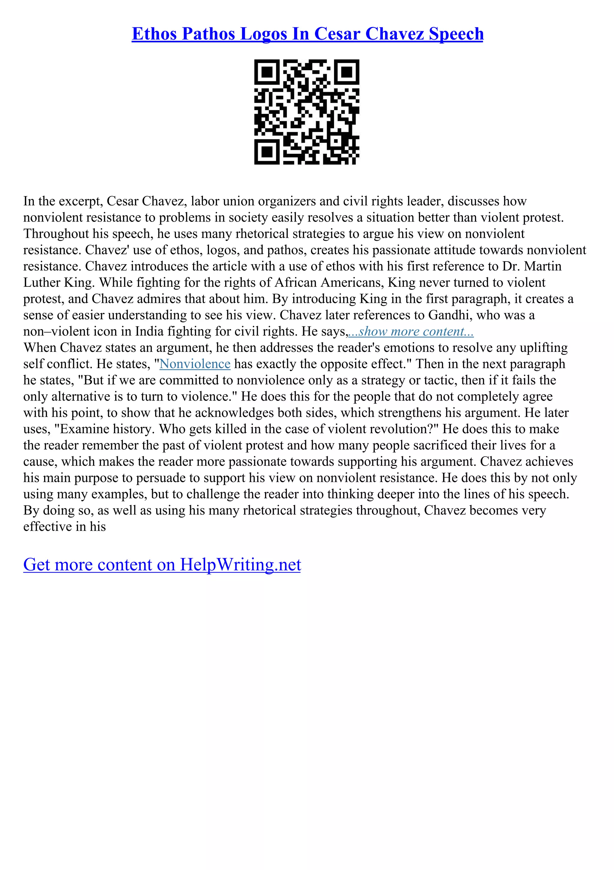 Ethos Pathos Logos In Cesar Chavez Speech | PDF