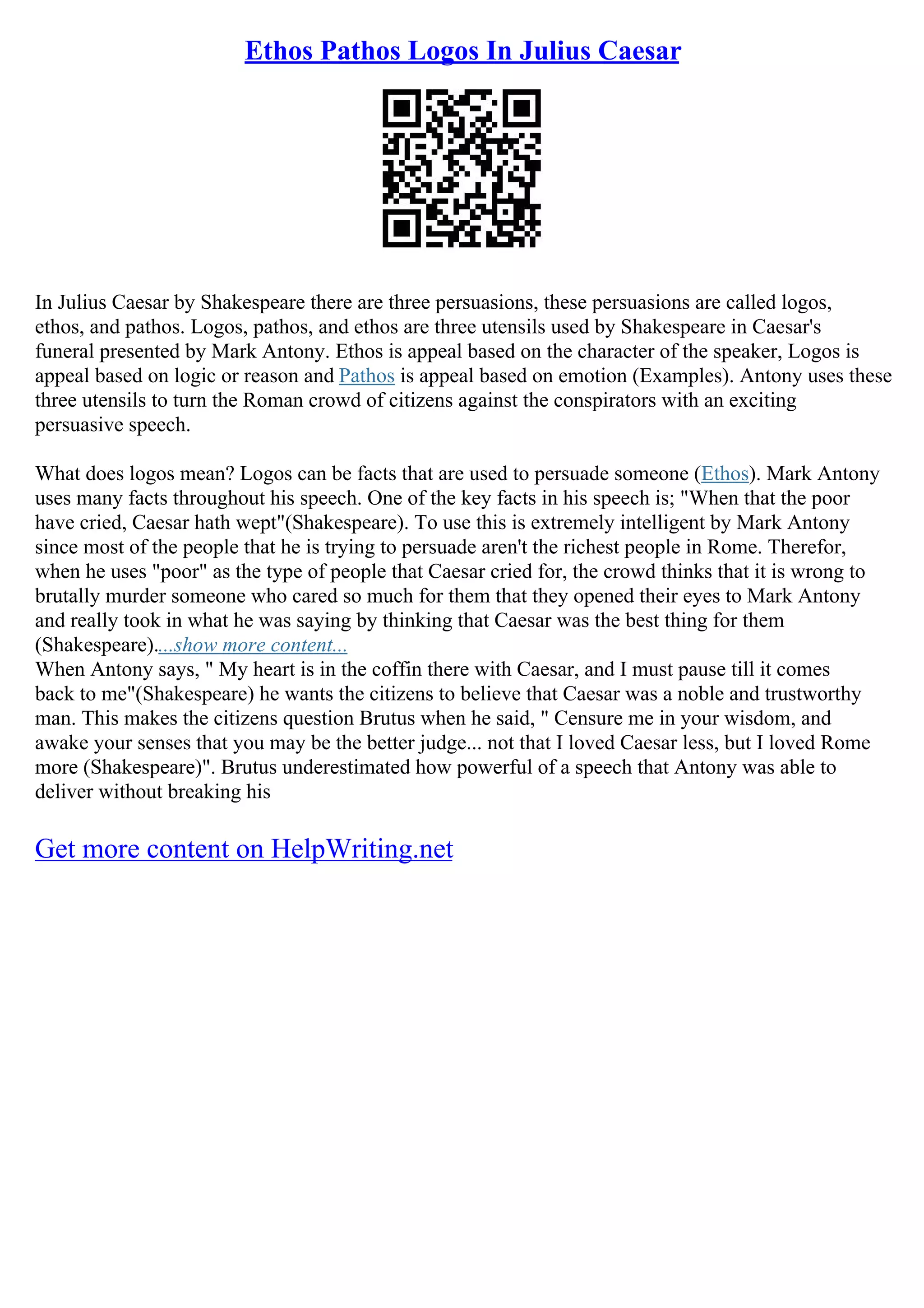 Ethos Pathos Logos In Julius Caesar | PDF