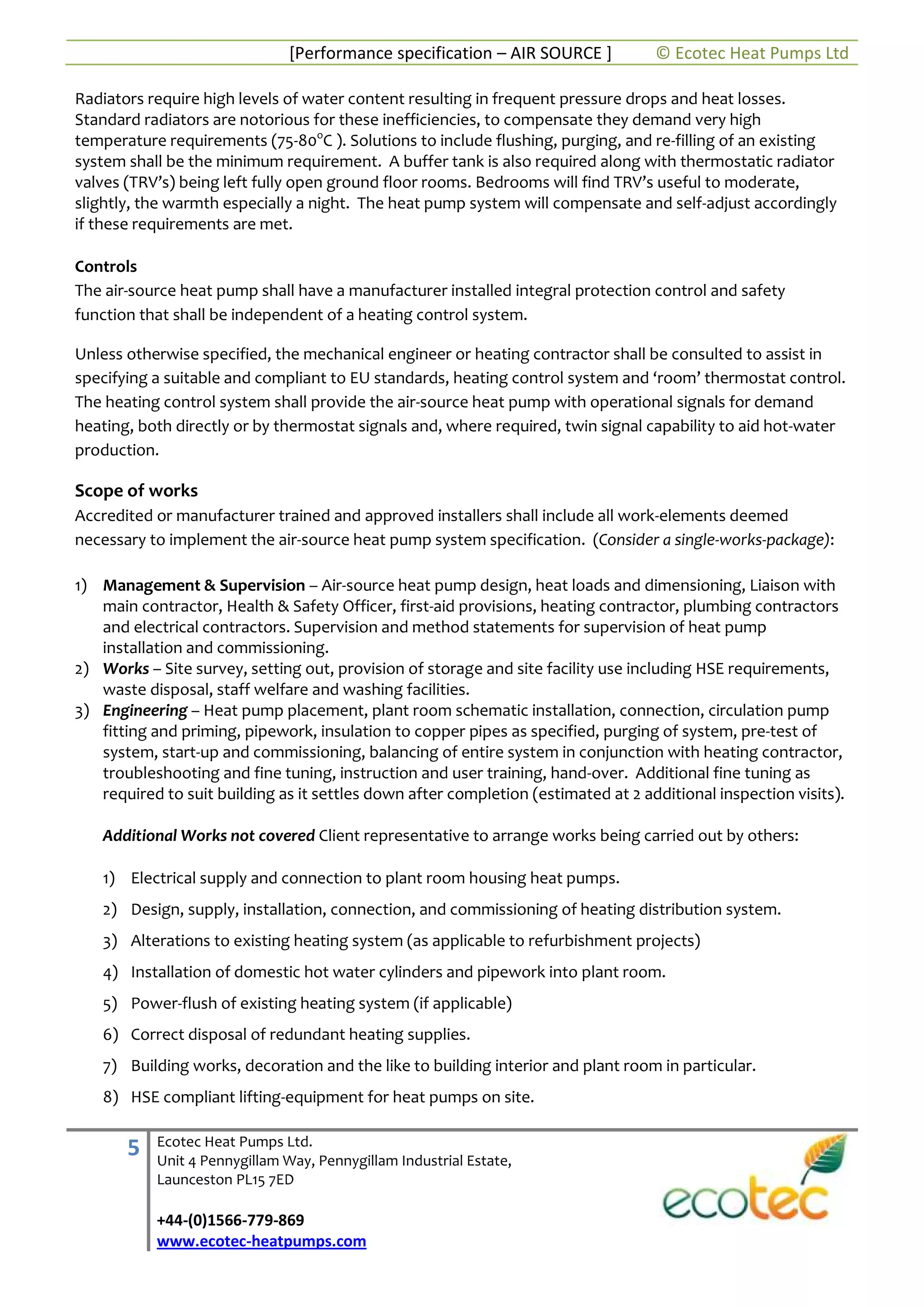 Ethp Air Source Heat Pump Performance Specification V1 | PDF