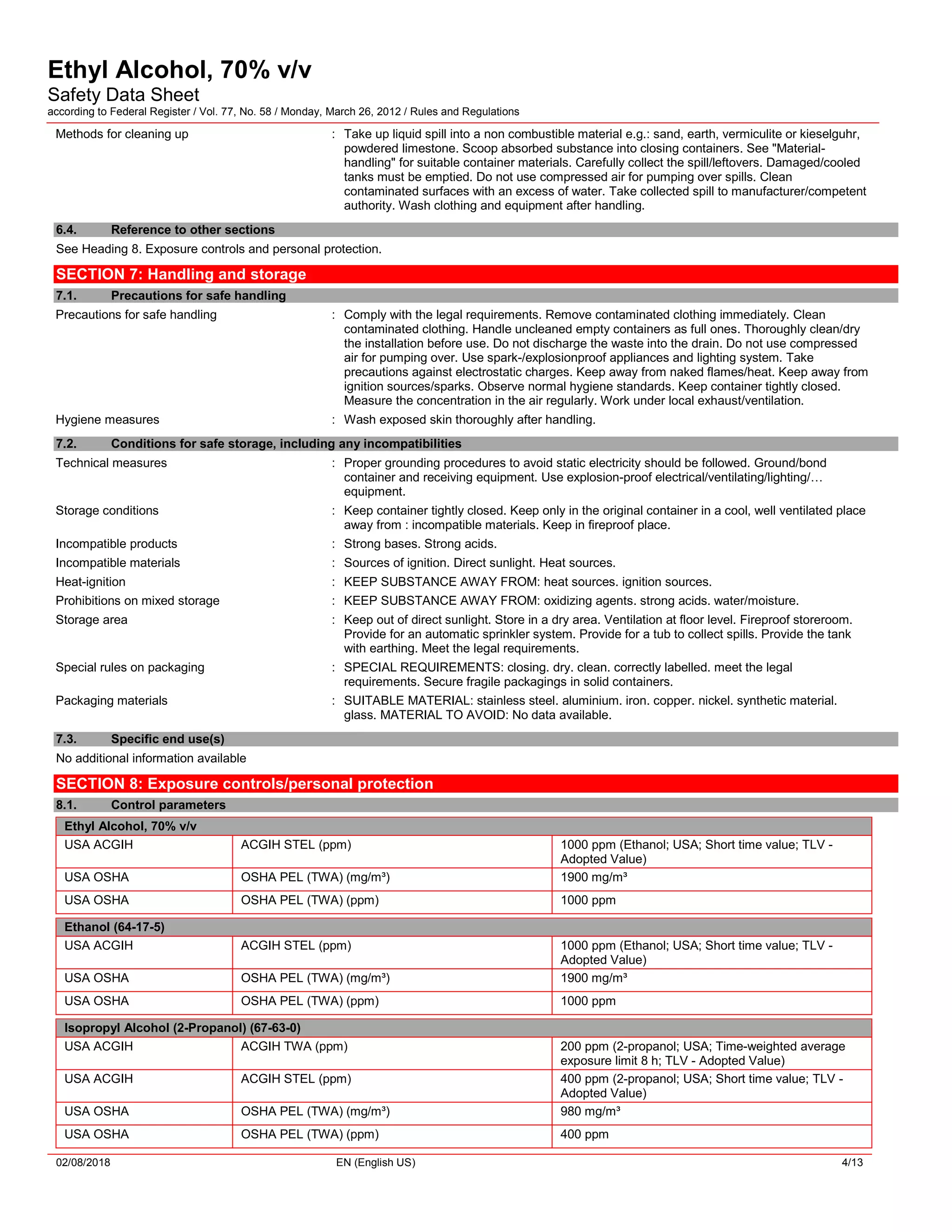 m13 Ethyl alcohol 70% msds sheet | PDF