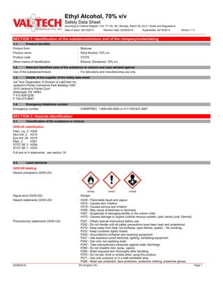 m13 Ethyl alcohol 70% msds sheet | PDF