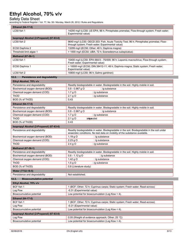 m13 Ethyl alcohol 70% msds sheet | PDF