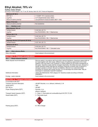 m13 Ethyl alcohol 70% msds sheet | PDF