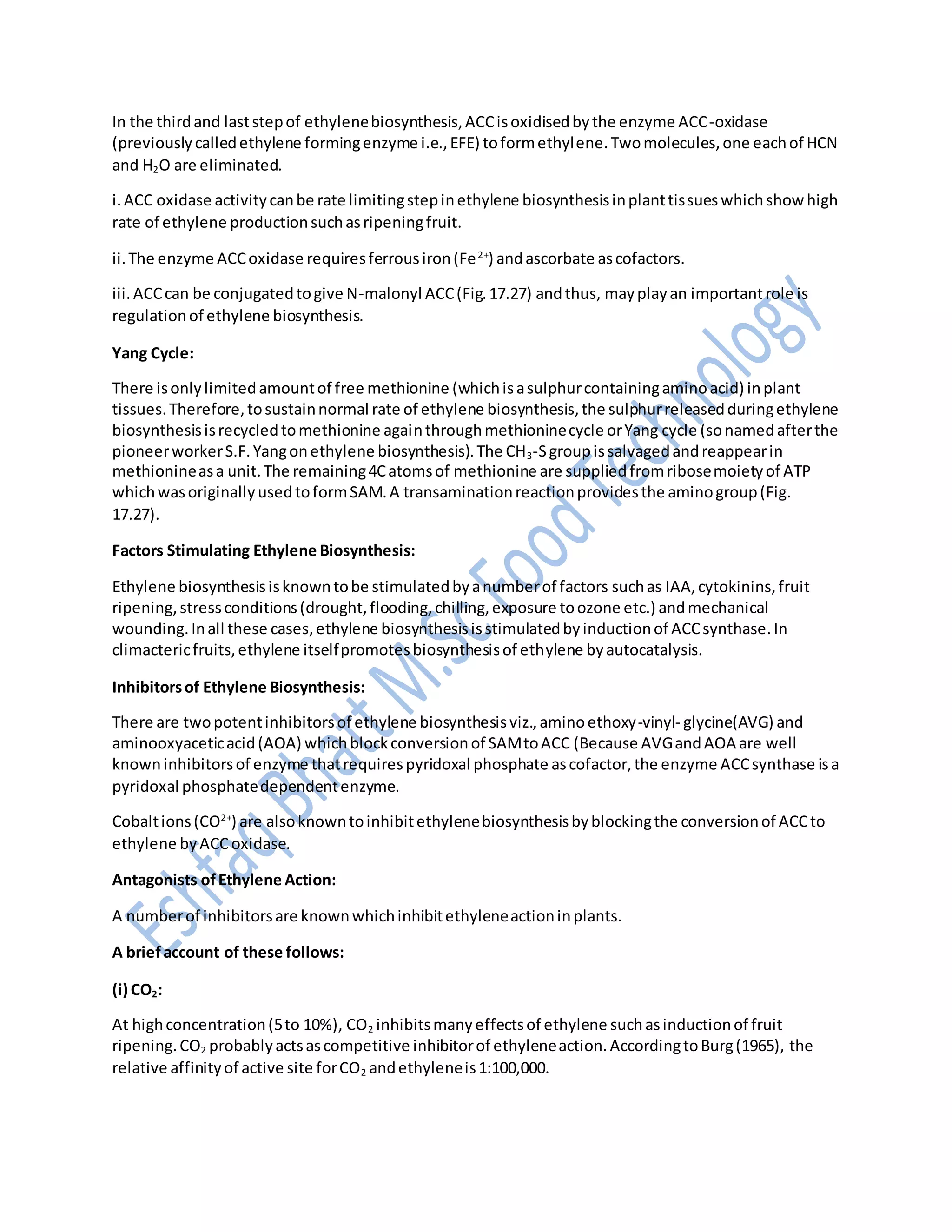 Ethylene Biosynthesis In Plants By Eshfaq Bhatt Docx Agriculture
