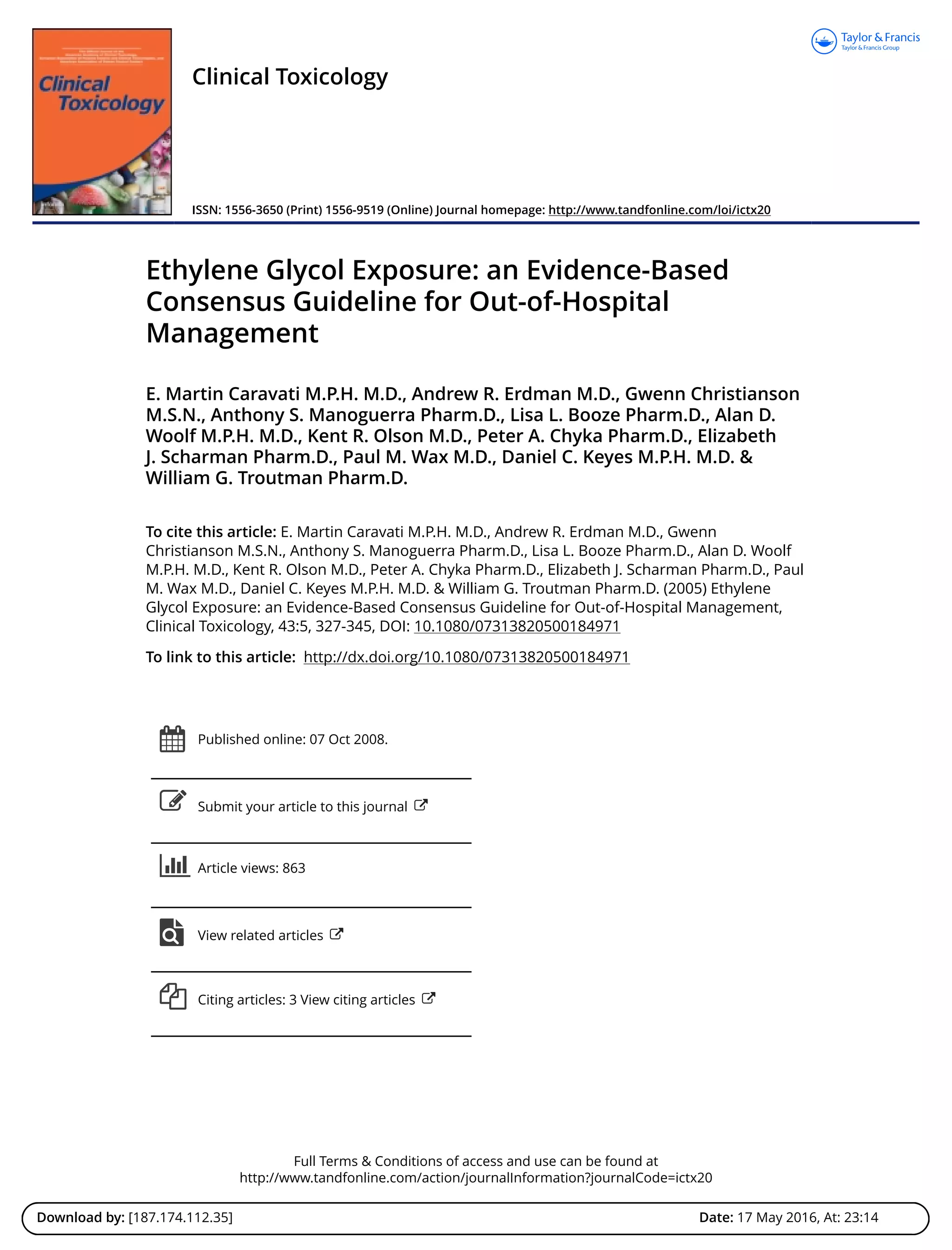 Ethylene glycol exposure an evidence based consensus guideline for out ...