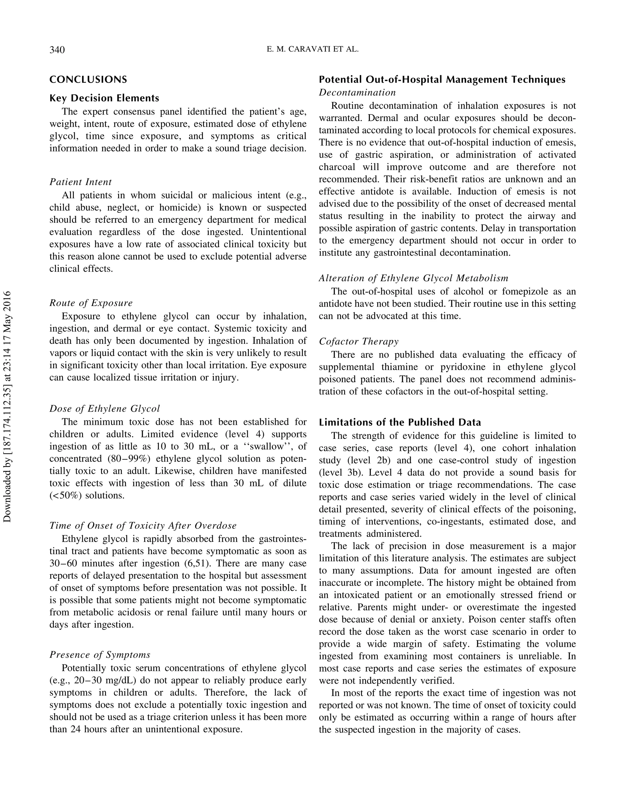 Ethylene glycol exposure an evidence based consensus guideline for out ...