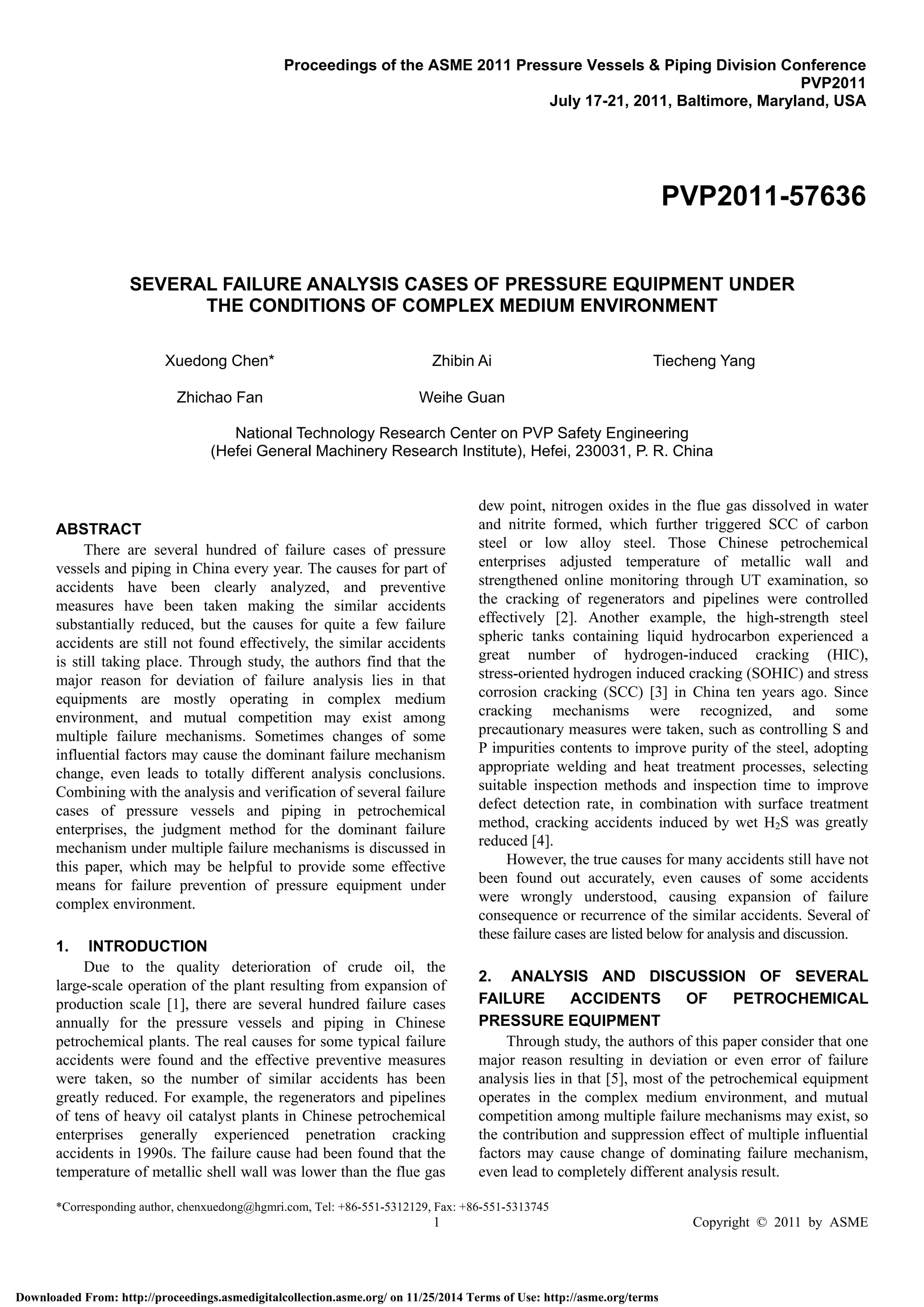 Ethylene oxide reactor failure pvp 2011 paper china | PDF