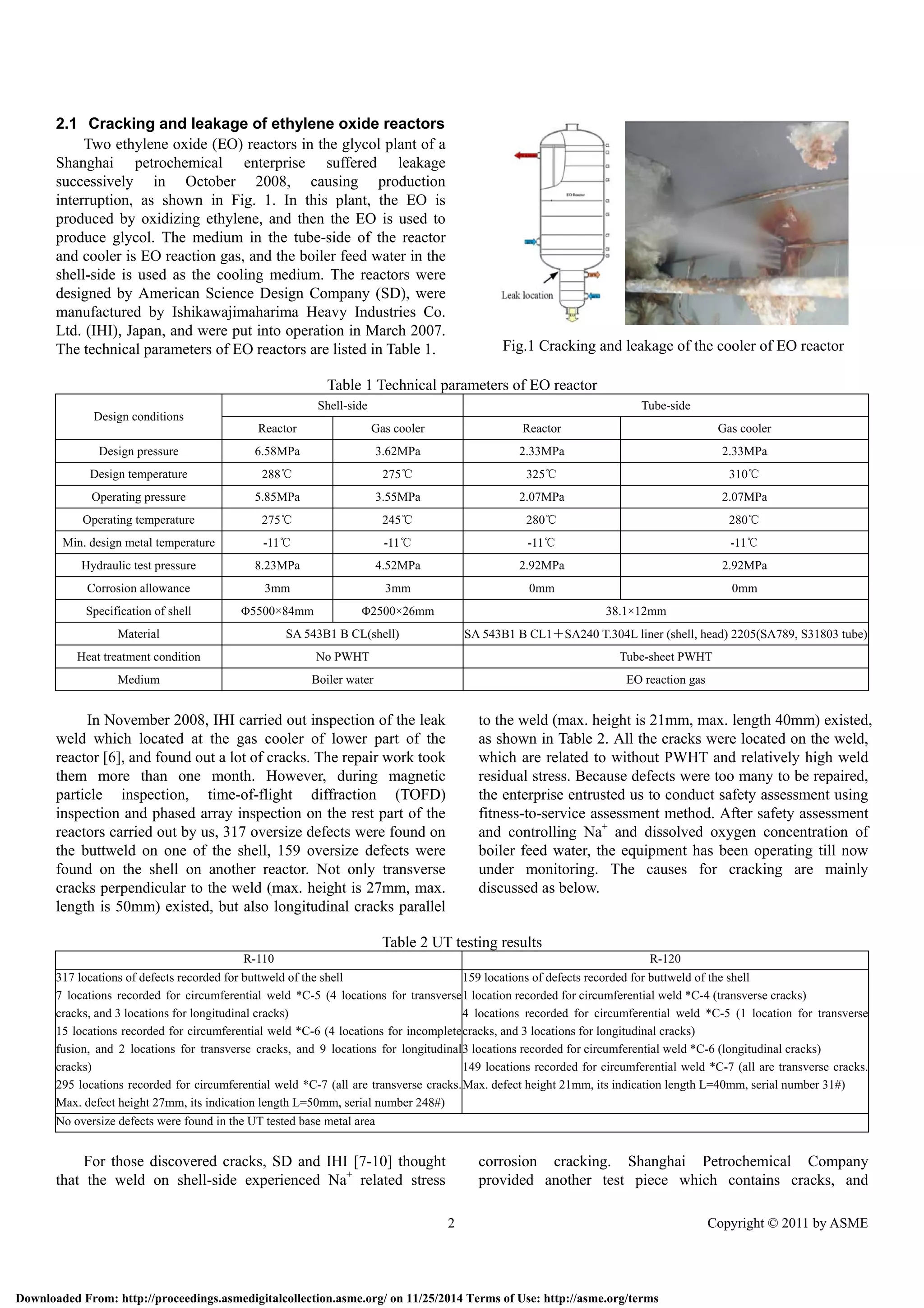 Ethylene oxide reactor failure pvp 2011 paper china | PDF