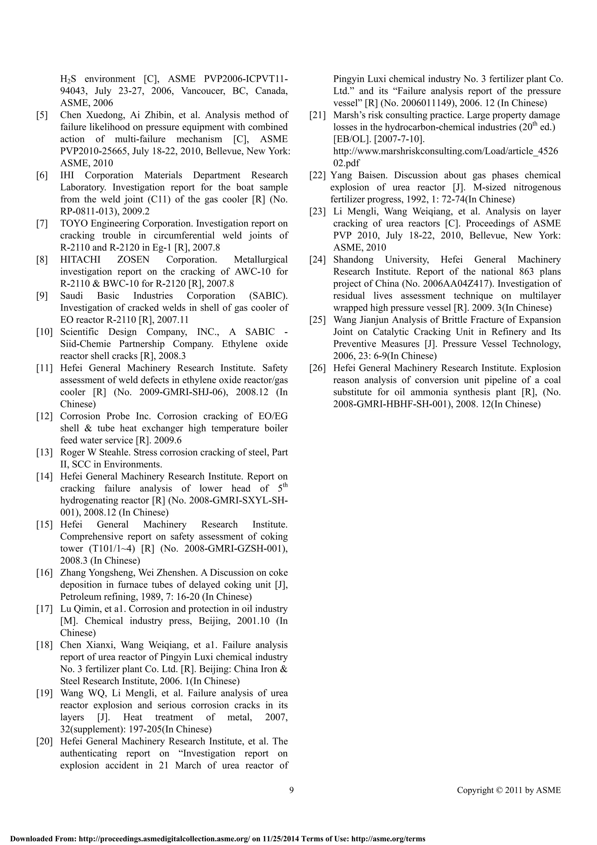 Ethylene oxide reactor failure pvp 2011 paper china | PDF
