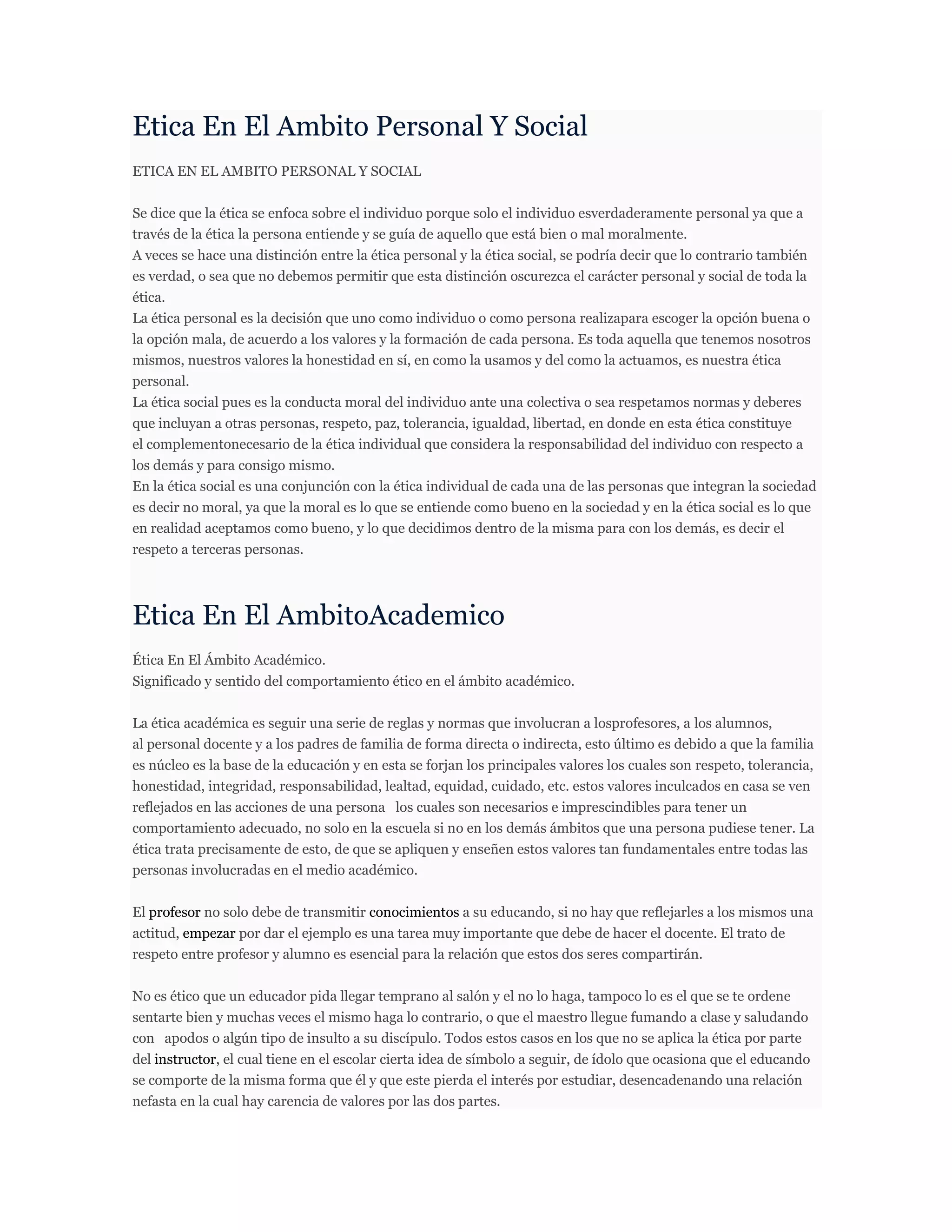 Etica en el ambito personal y social | DOCX | Education
