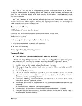 Code of Ethics for Pharmacists and Pharmacy Technicans Project | PDF