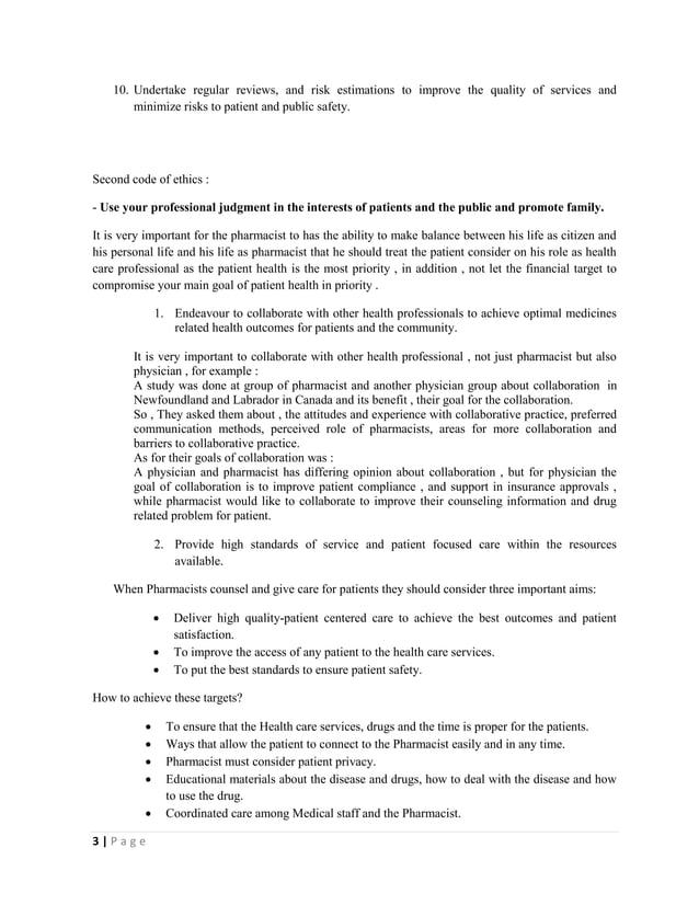 Code of Ethics for Pharmacists and Pharmacy Technicans Project | PDF