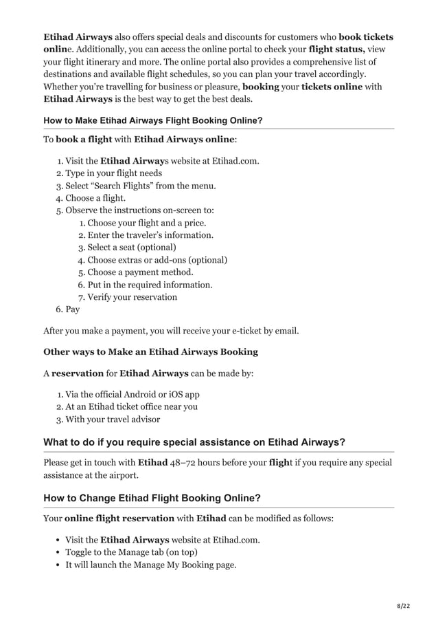 Etihad Flight Booking | PDF