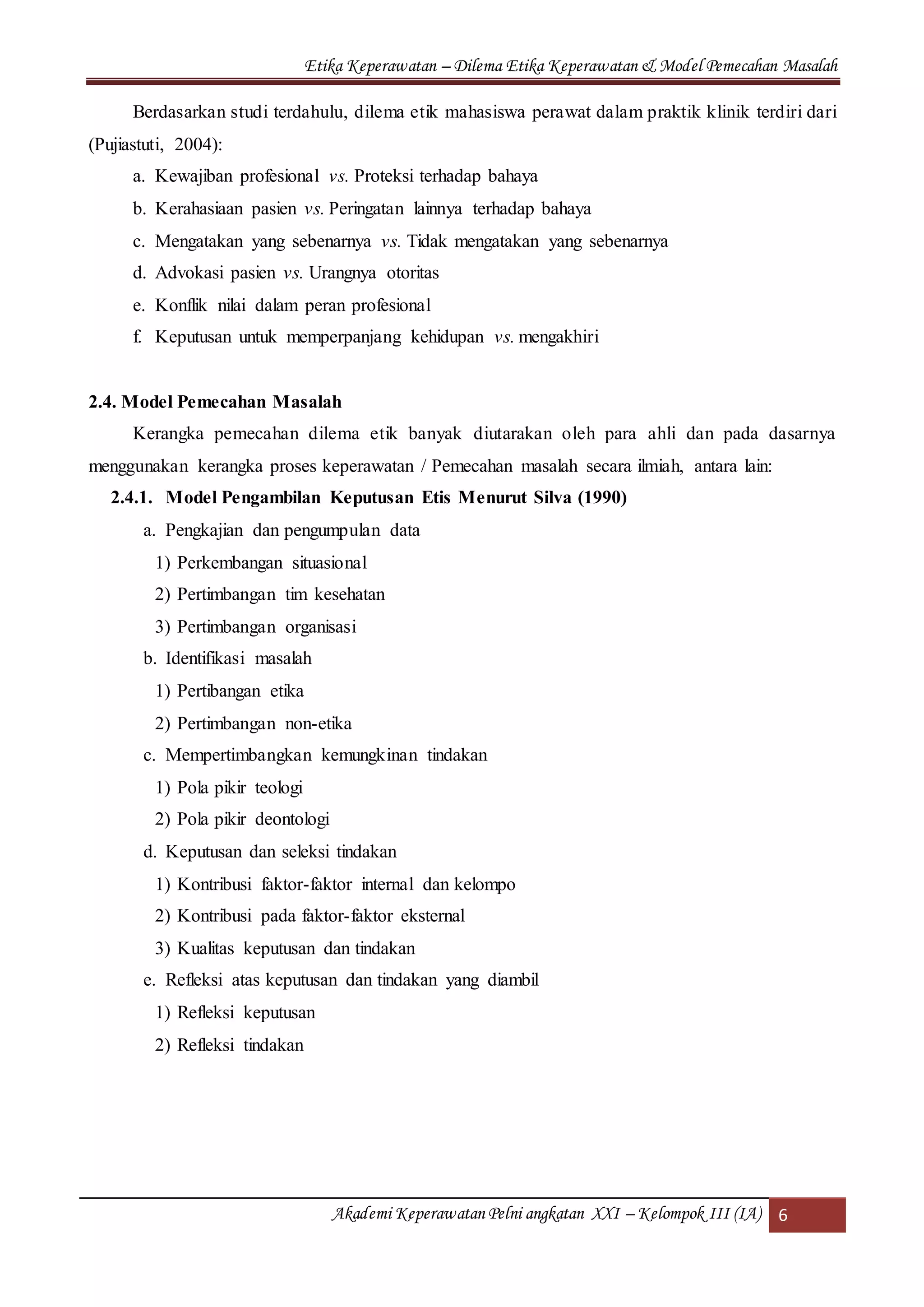 Dilema etik keperawatan & model pemecahan masalah | DOCX