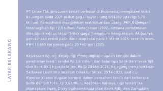 Pelanggaran dan Dugaan Korupsi di PT Sritex Tbk | PPT