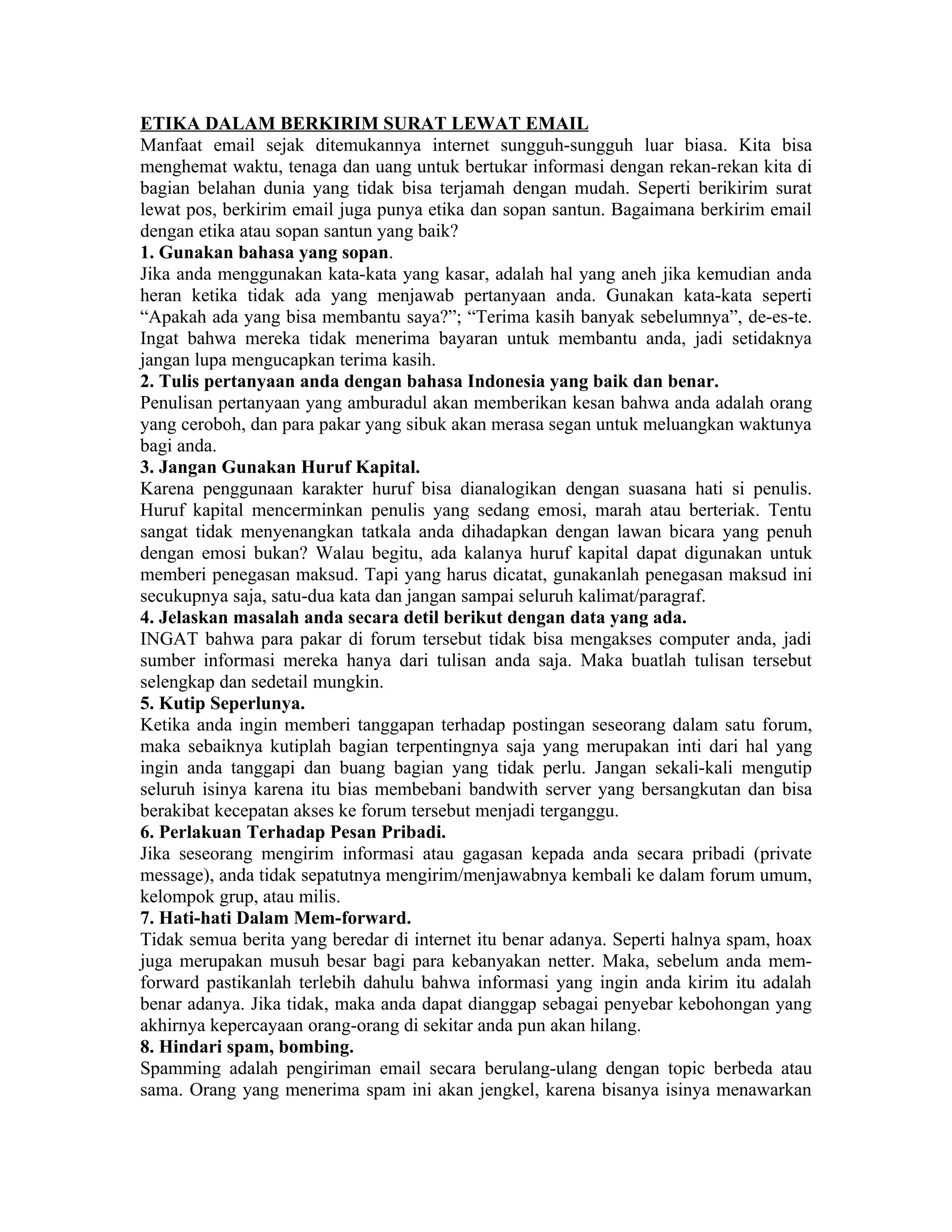 Etika dalam berkirim surat lewat email | DOC