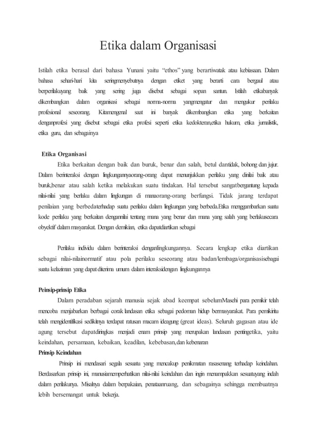 Etika dalam organisasi | DOCX