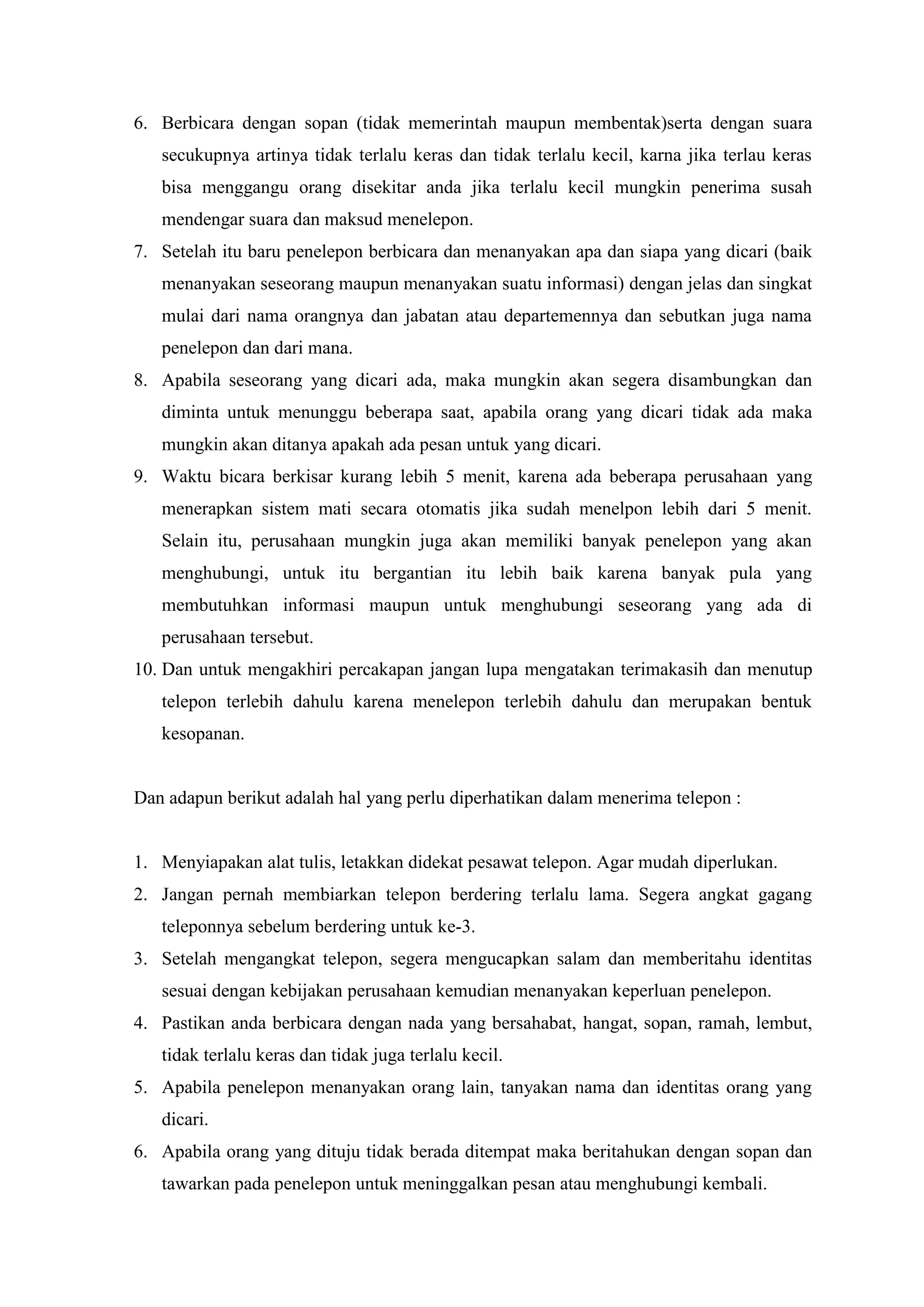 Etika menerima telepon dan menelepon (doc) | DOCX