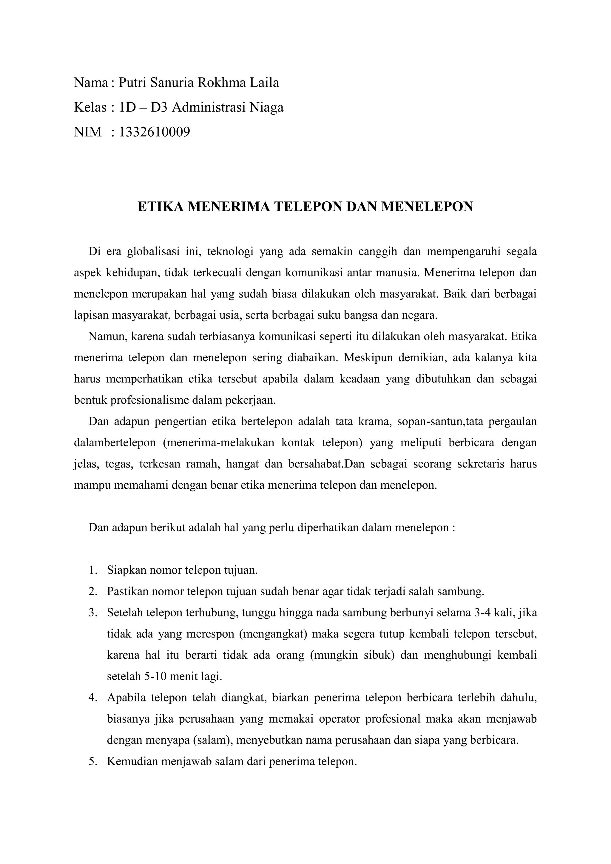Etika menerima telepon dan menelepon (doc) | PDF